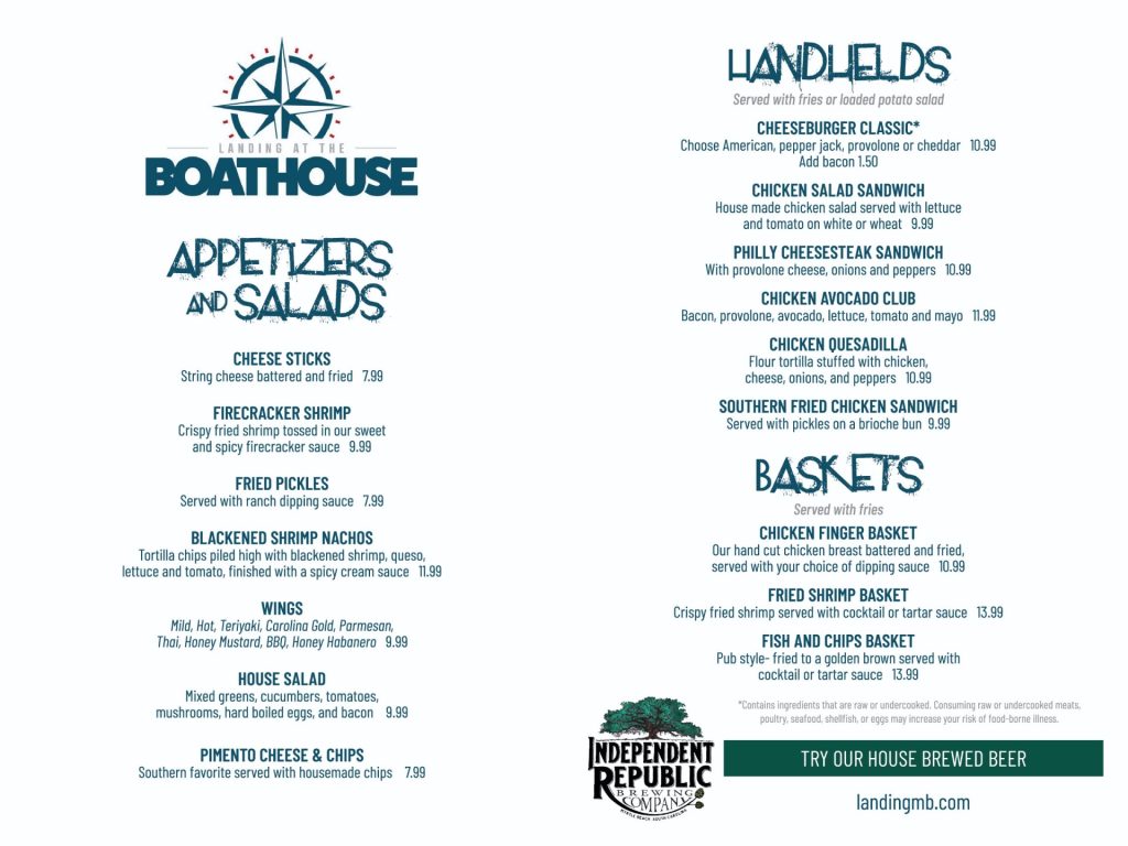 Sunday Menu – The Boathouse